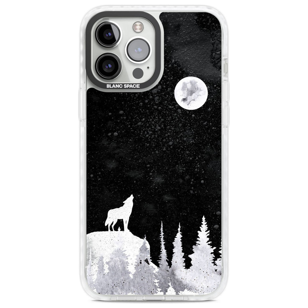 Moon Phases: Wolf & Full Moon iPhone Case - Blanc Space